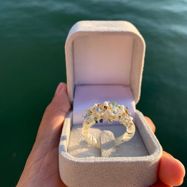 Handmade Murano Glass Ring: Modern Clear Wave Band - Etsy