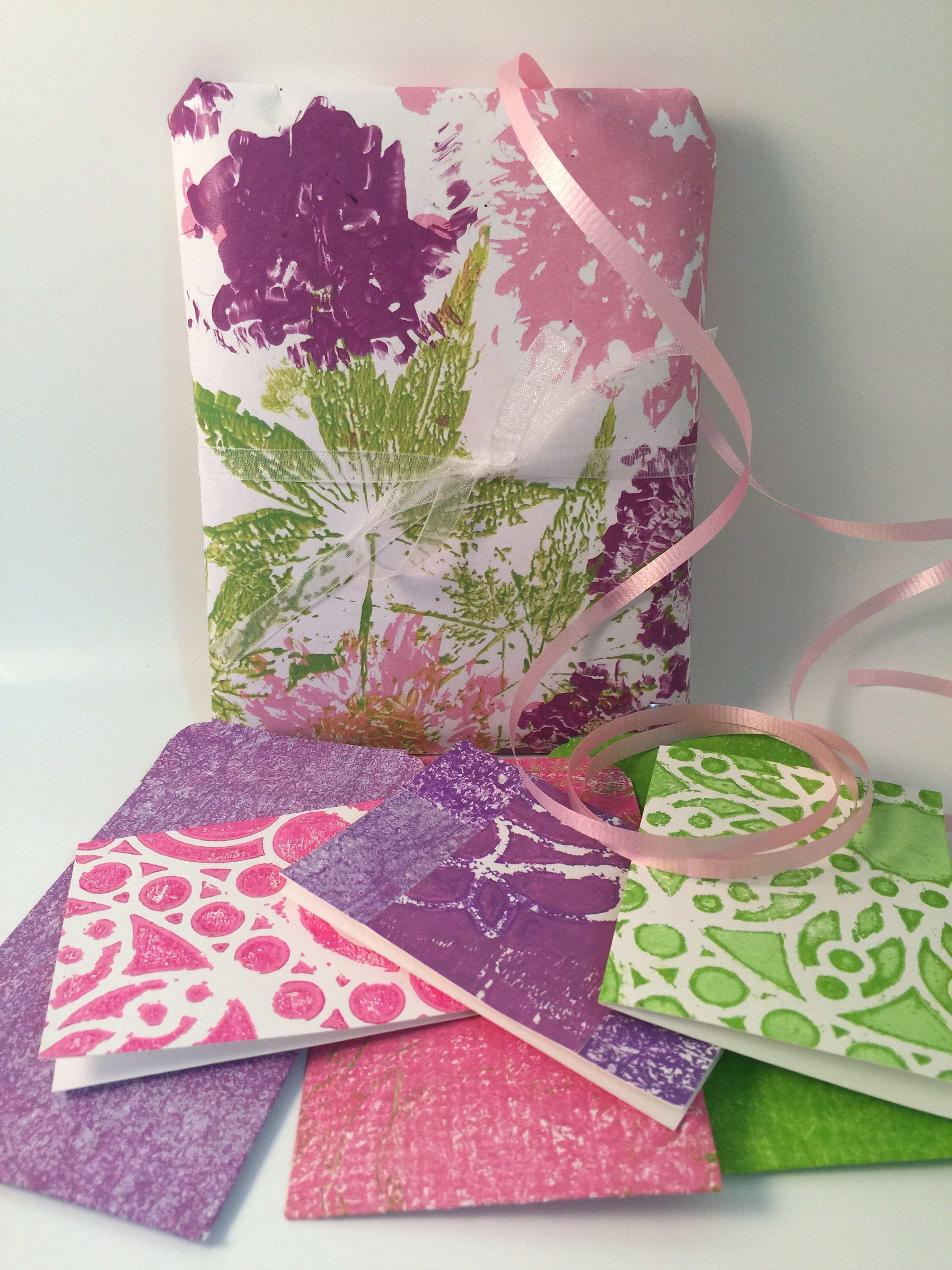 Colorful Collage Notecards. Hand Painted Papers. All Occasion. Set of 4 ...