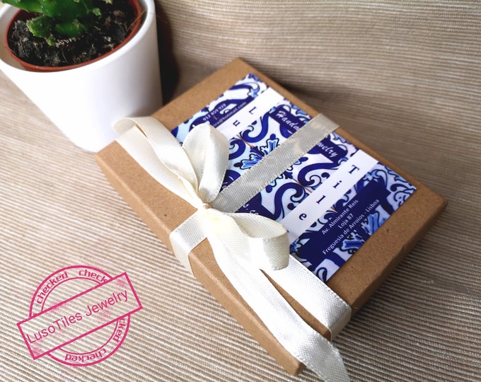 Reversible Earrings in Turquoise Color, Light Square Portuguese Tile ...