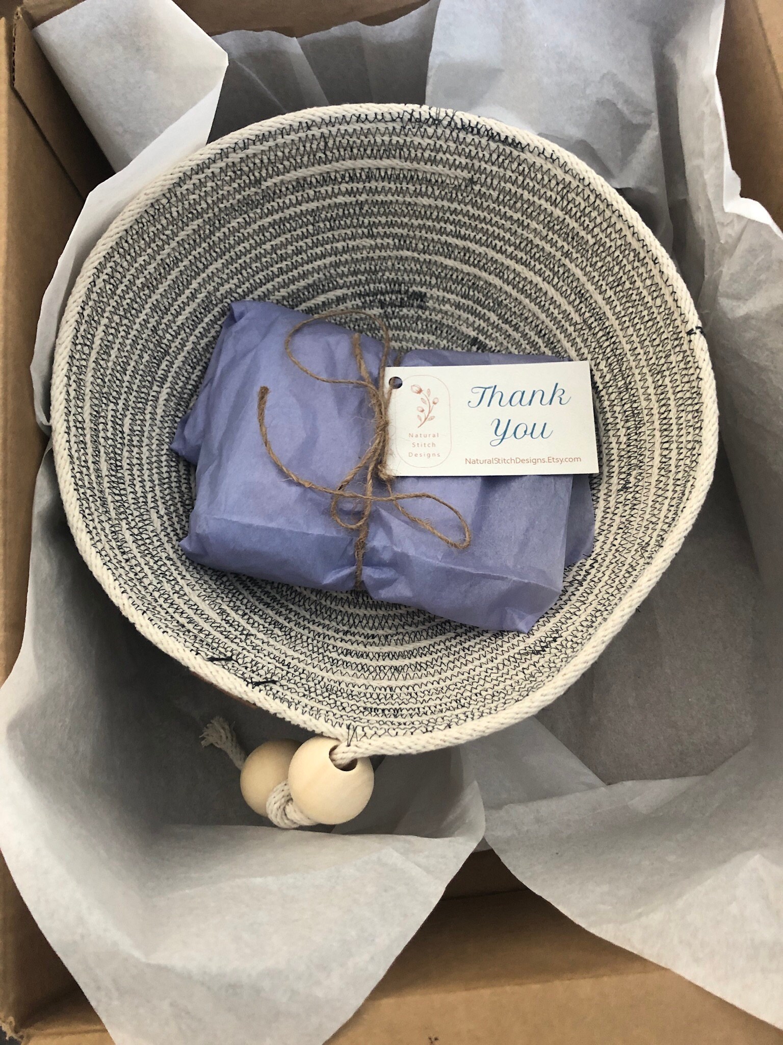 Rope Basket Handmade, Woven Cotton Bowl Gift Basket. Fabric Wrapped ...