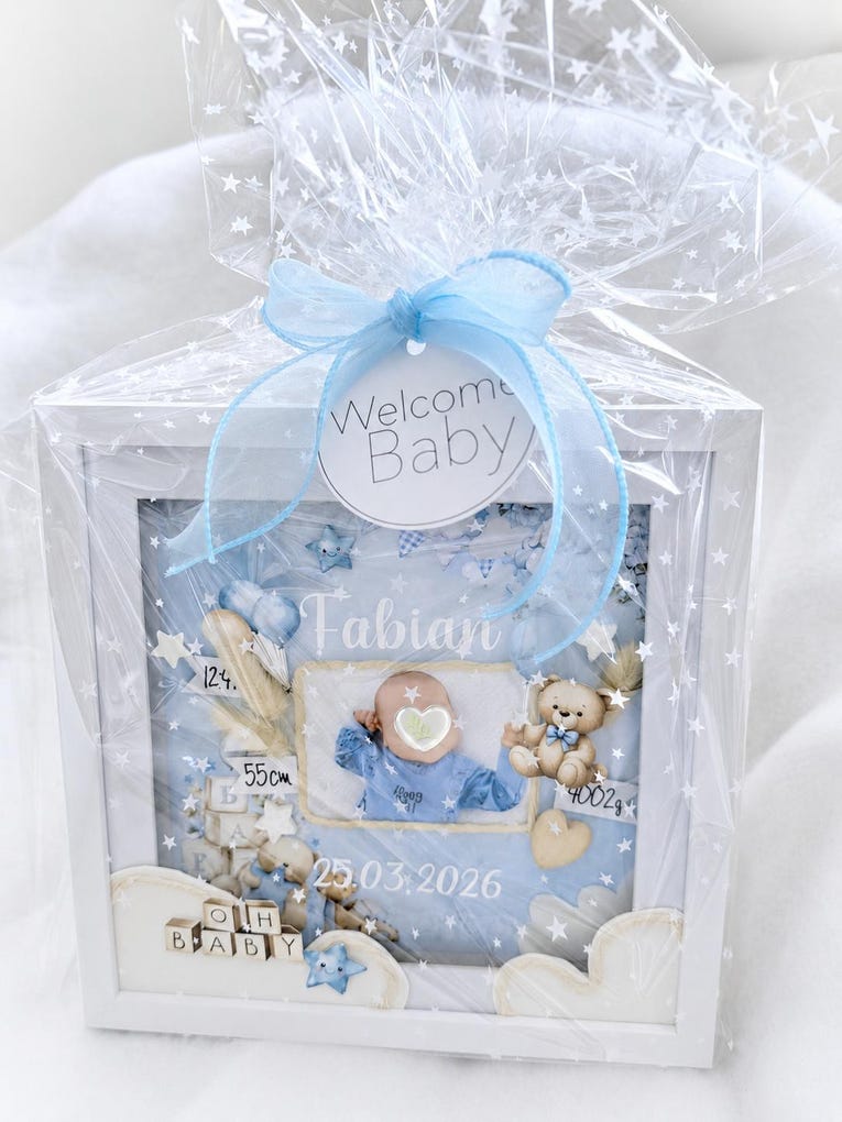 Baby Girl Shadow Box Frame, Bunny Nursery Decor, Personalised Birth ...