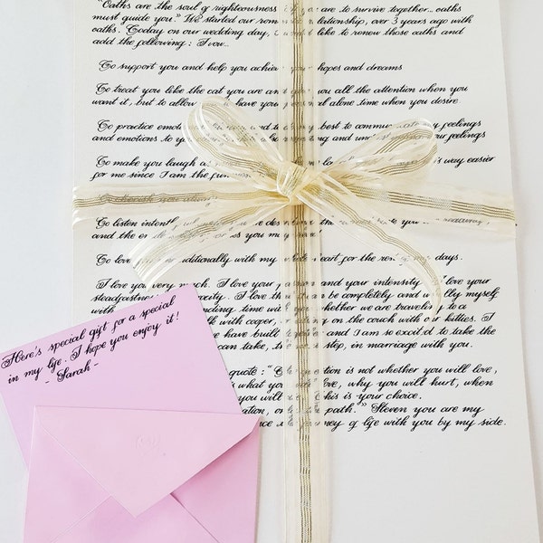 Custom Bride and Groom Handwritten Wedding Vows, Anniversary, Poem ...