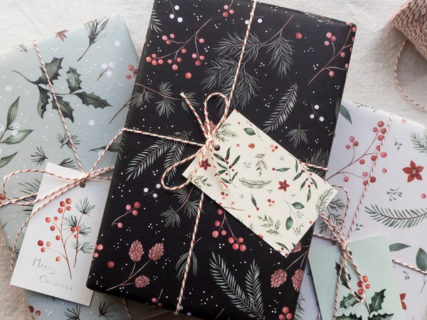 Botanical Nature Wrapping Paper Set Four Seasons Giftwrap Sheets ...