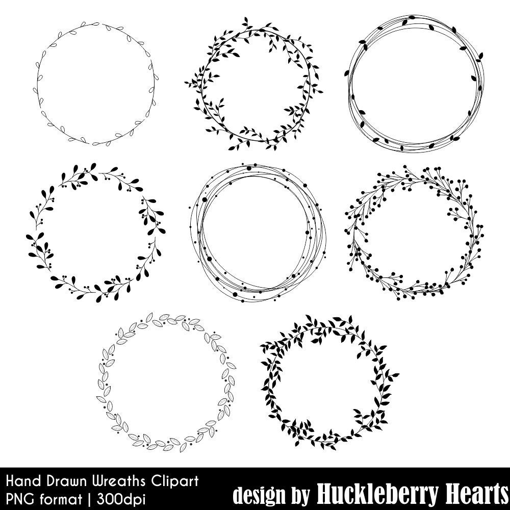 Wreath Clipart Hand Drawn Digital Wreaths Wedding Clipart