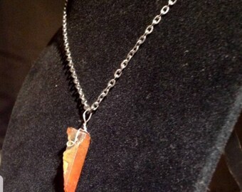 Crystal shard necklace pale iridescent peach and silver