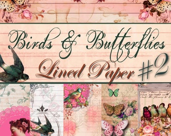 Digital Paper Birds & Butterflies Digital Lined Paper