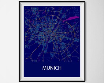 Munich Map Germany Poster Print Black and White