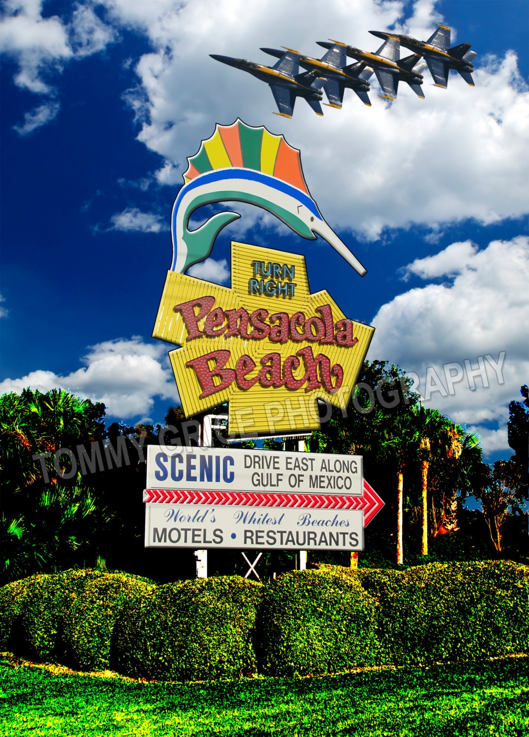 ICONIC Pensacola Beach Sign with Blue Angels