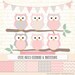 Patterned Soft Pink Owls Clipart and Digital Papers Soft