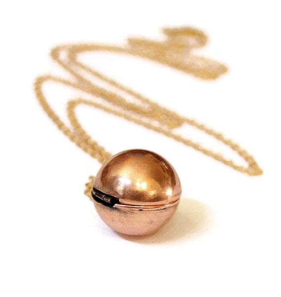 Secret Message Locket Vintage Copper Ball Locket Necklace