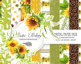 Sunflower digital paper pack sunflowers floral paper pack