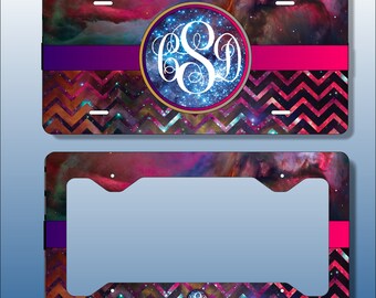 Monogram License Plate Matching Key Chain Dark Red Chevron