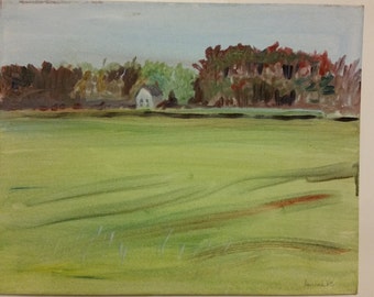 Green field painting | Etsy