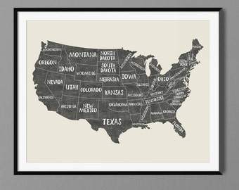 Usa map wall art | Etsy