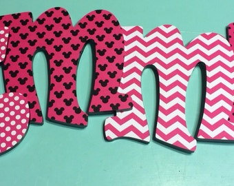 Custom Decorated Wooden Letters Minnie Mouse Pink and Gold