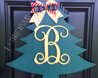 Painted Monogram Christmas Tree Topper // Wooden Monogram