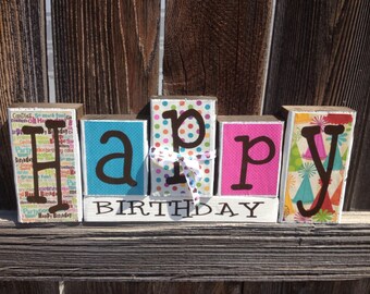 HAPPY BIRTHDAY Wood Block Sign / Kid's Birthday Party Home