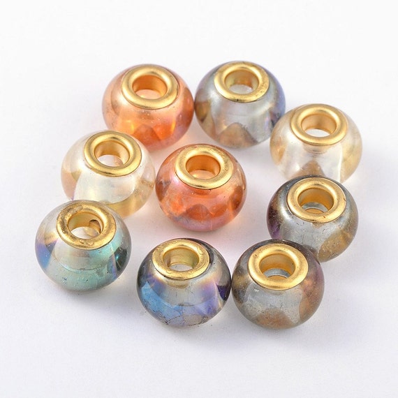 Items similar to Glass European Beads, with Golden Plated Brass Double ...