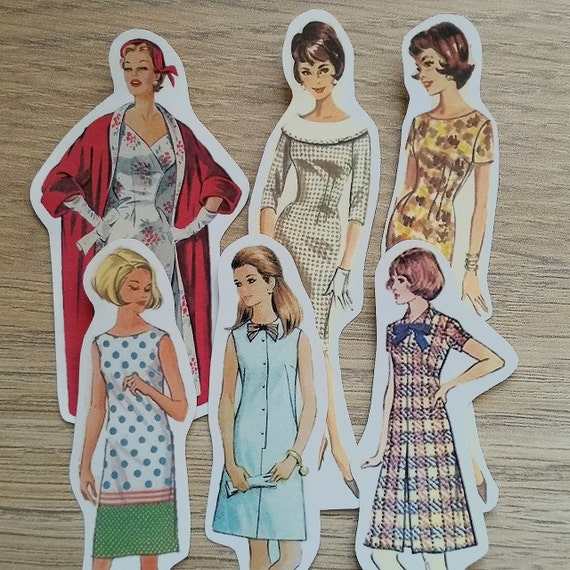 6 x Retro Girls stickers 1940's 1950's 1960's.