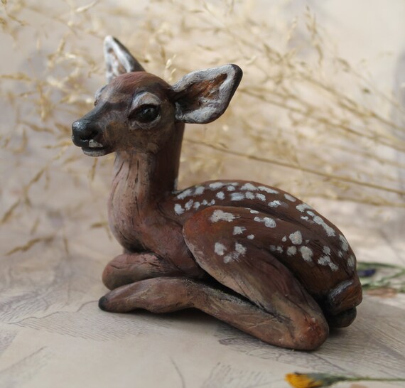 Fawn MADE to ORDER Ooak polymer clay sculpture Baby deer art