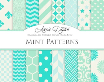 Gold and Mint Digital Paper. Scrapbooking Backgrounds Mint