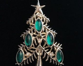 Vintage Avon Christmas Tree Brooch Gold Ribbon Book Piece