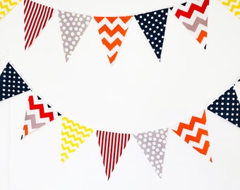 Banner Bunting Fabric Pennant Flags Orange Black Chevron