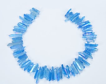 Bright Blue Aura Quartz Crystal Points Raw Rough Crystal