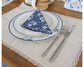 Shabby chic pink floral round tablecloth Duck linen pink