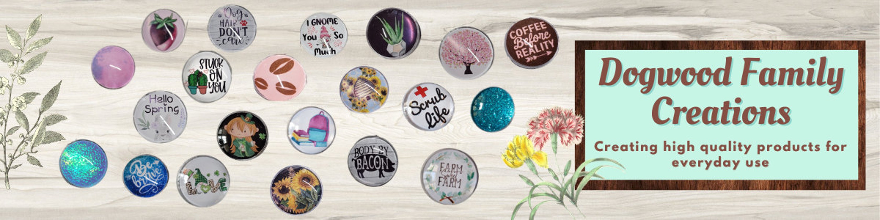 Handmade designer magnets for your home and by DogwoodFamCreations
