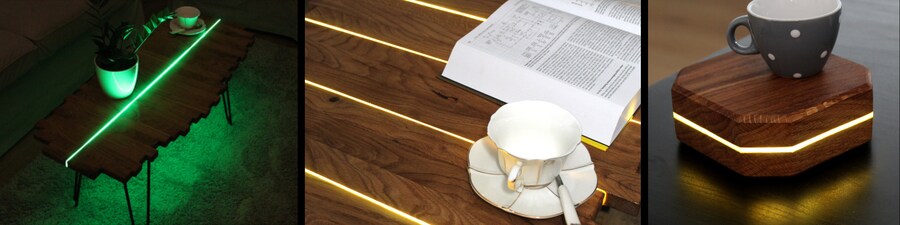 LED Lit Wooden Designer Tables Illuminated Epoxy by WoodLightArts
