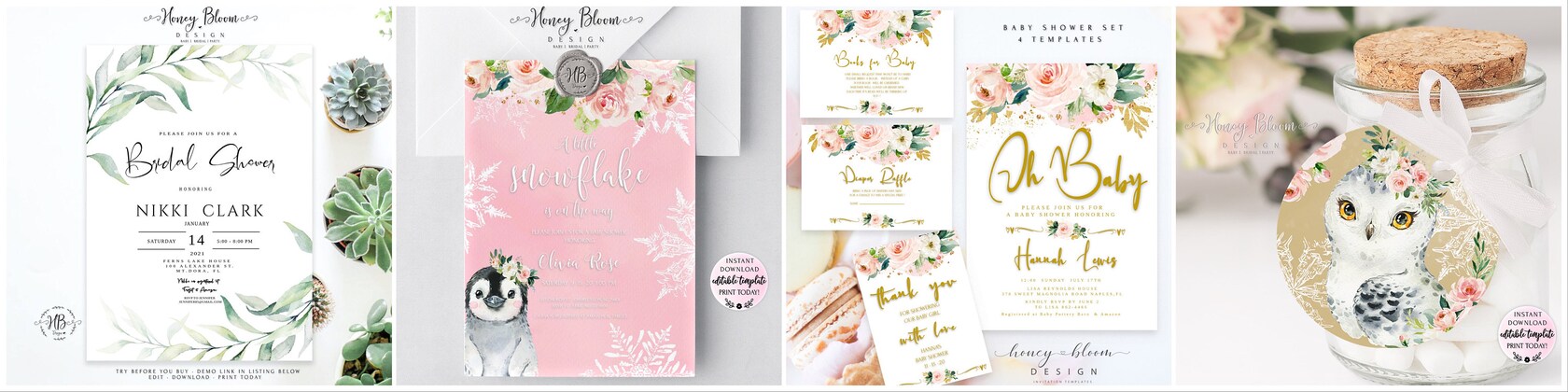 BABY BRIDAL BIRTHDAY INVITATIONS PARTY by HoneyBloomDesign