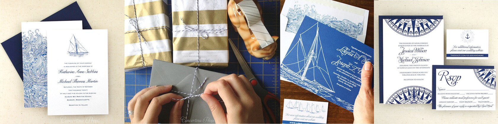 Nautical Wedding Invitations made in the USA by ConcertinaPress