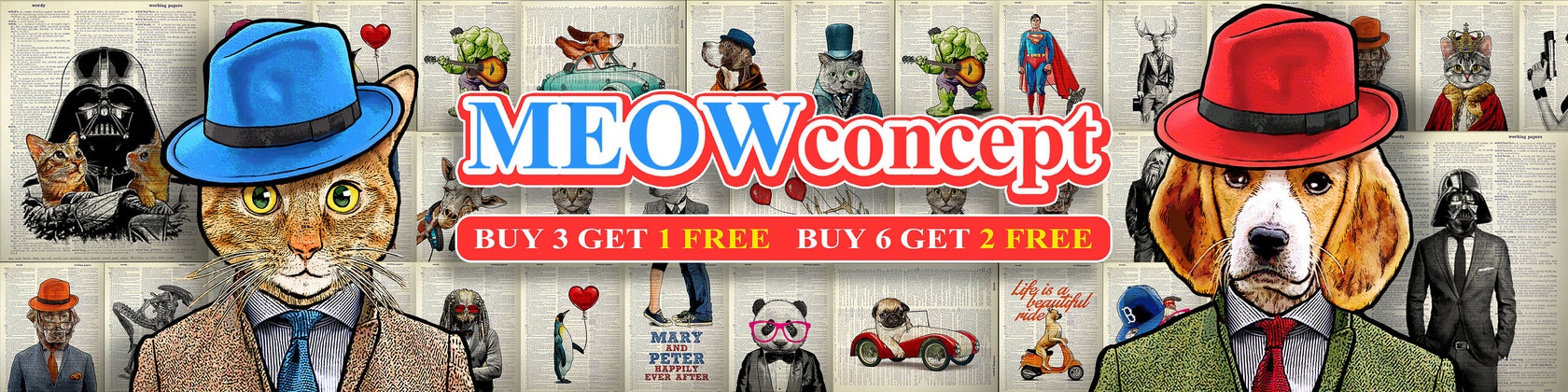 Original Artwork printed on Vintage Dictionary Page by MEOWconcept