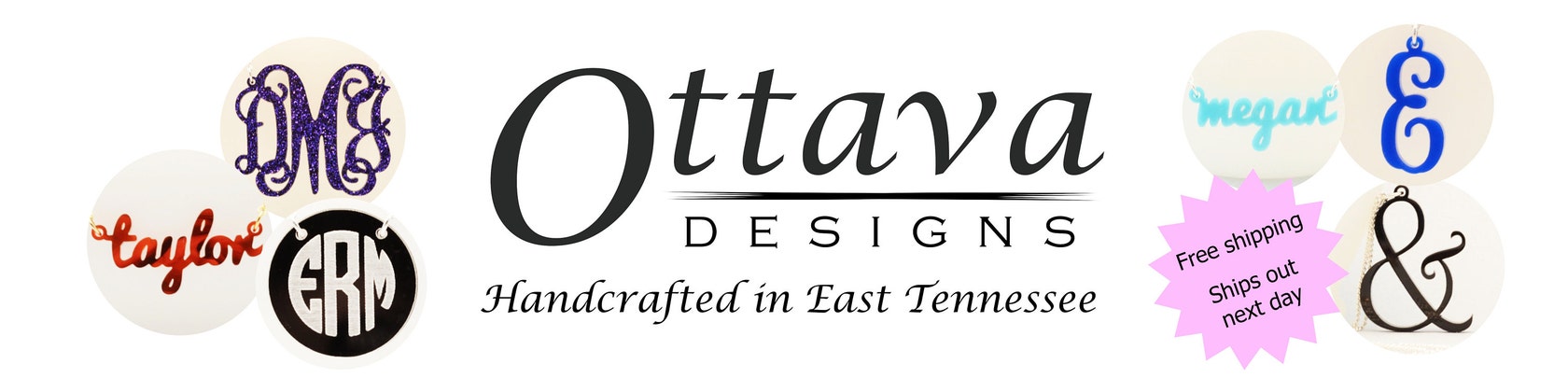 Acrylic monograms and name necklaces by OttavaDesigns on Etsy