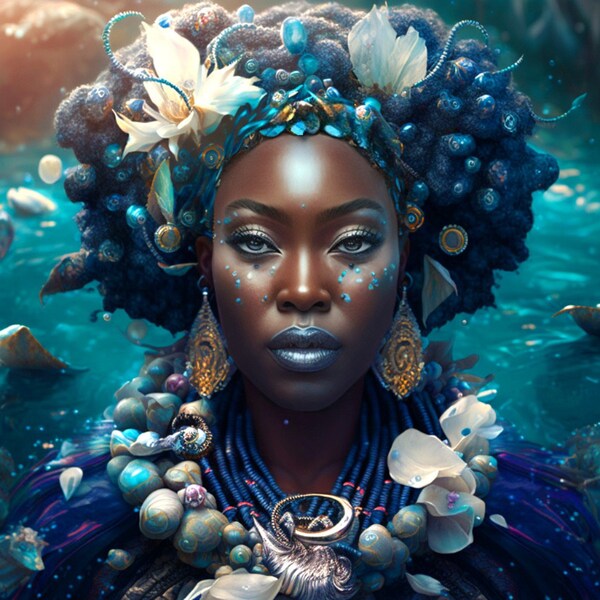 Yemoja-goddess of the Ocean Beautiful African American Woman Orisha ...