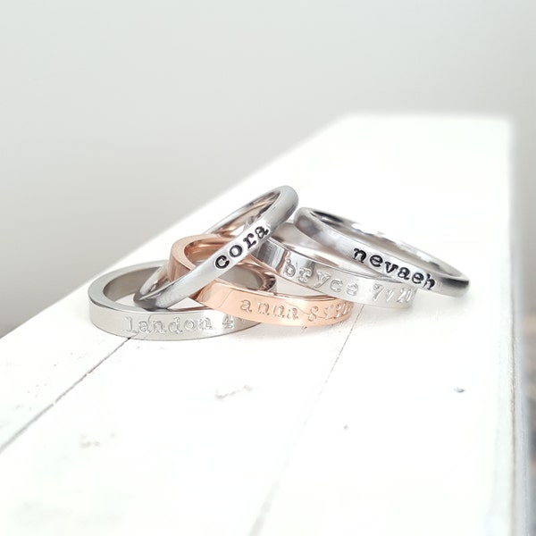 Stainless Steel Stacking Ring Name Ring 3 Mm Hand Stamped Ring Angel ...
