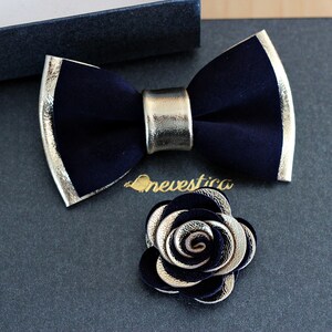 Ivory and Gold Mens Leather Bow Tie for Men,ivory Wedding Bow Tie Set ...