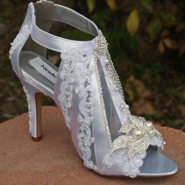 Wedding Shoes Low Wedge 1 Inch Heel Flowers Crystals,short Heel,white ...