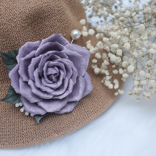PURE-WHITE SILK Rose Flower Pin Brooch, Handmade Fabric Brooch Pin ...