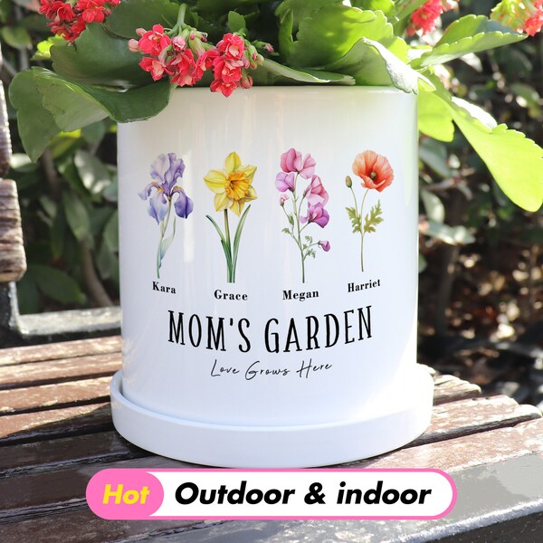 Personalized Birth Flower Plant Pot,custom Grandma's Garden Plant Pot ...