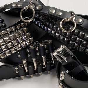 Premium Studded Spiked 1-3/4 45mm Wide Full Grain Leather Belt 3 Rows 1 ...