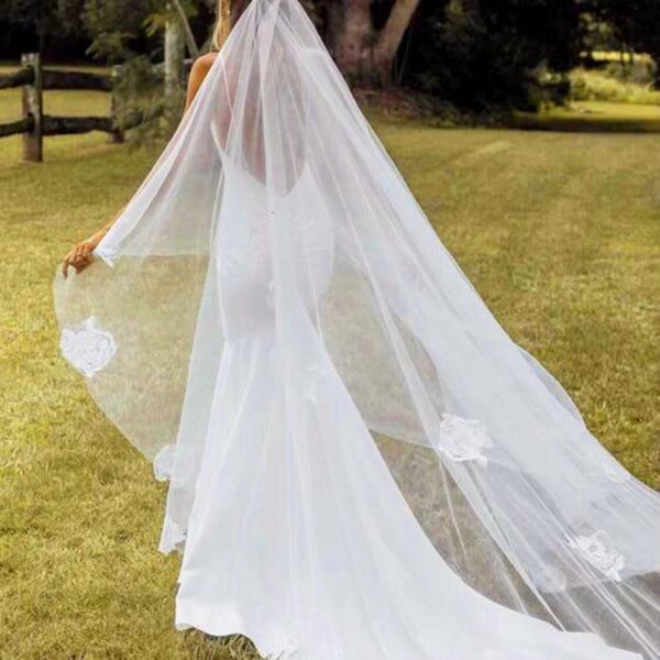 Fairy Blue Flower Bridal Veil Custom Wedding Veil for Bridal Blue ...