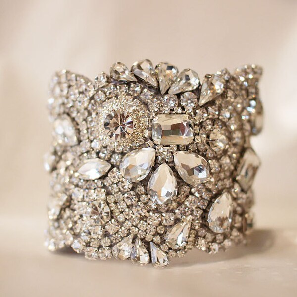 New Chunky Swarovski and Vintage. Stone Cuff Bracelet, Original Work ...