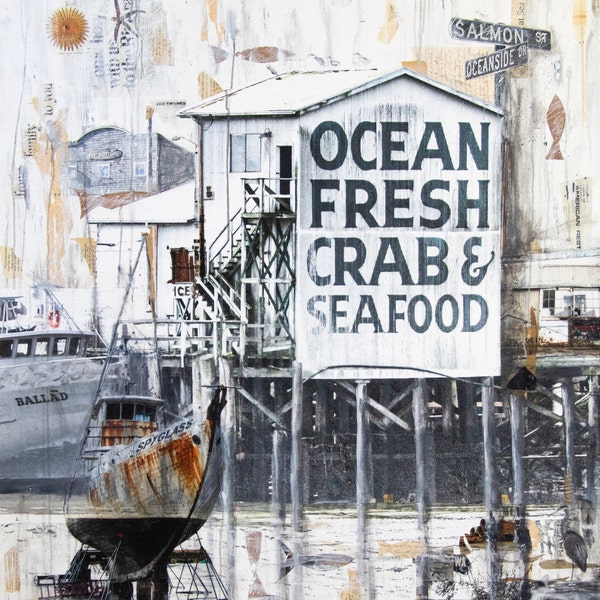 FISH SHACK WOOD Black and White Fish Art Print Coastal Fishing Boat ...