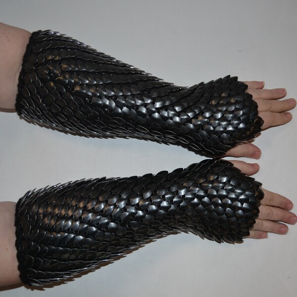 Scale Maille Knitted Dragonhide Armor Gauntlets Elbow Length Fully ...