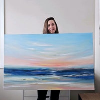 Large Earthy Ocean Art, 24 X 48 Inch Abstract Landscape Painting ...