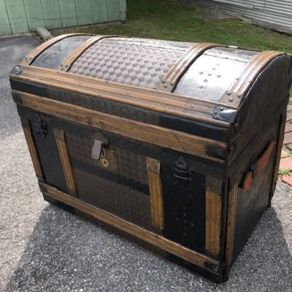 A Very Large Round Top Steamer Trunk Made by Develling in the Late ...