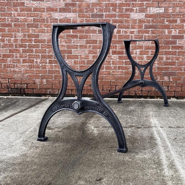 Cast Iron Counter Height 33 Trestle Legs on Casters. Industrial ...
