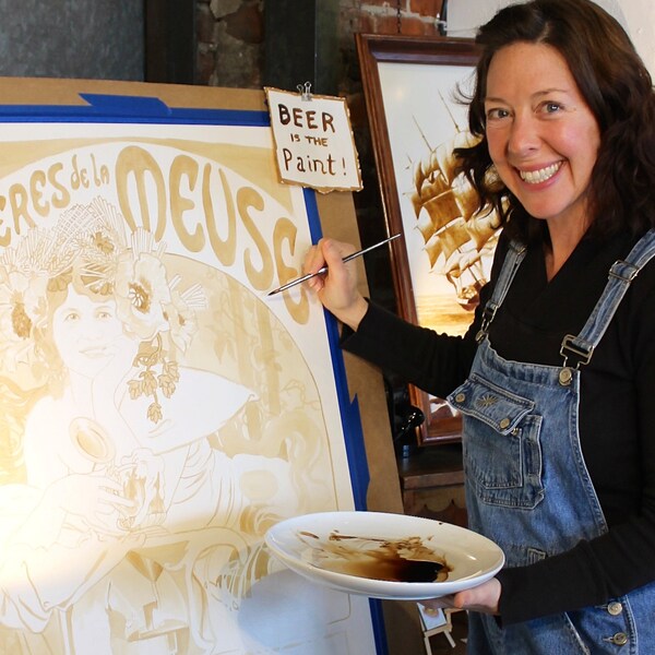 Beer Art, Cheers, Painted With Beer, Bar Art, Vintage Beer Poster ...